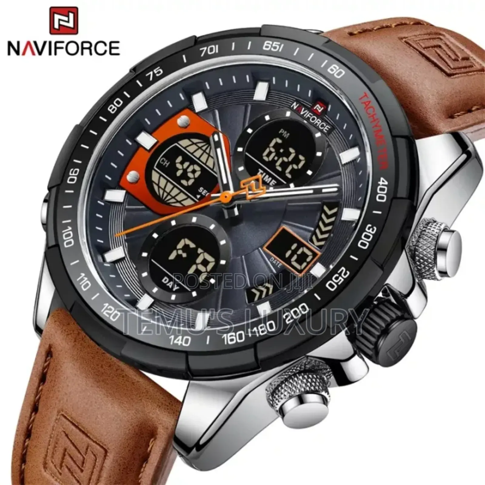 Naviforce 9197l Dual Display Waterproof Quartz Genuine Leather Watch in ...