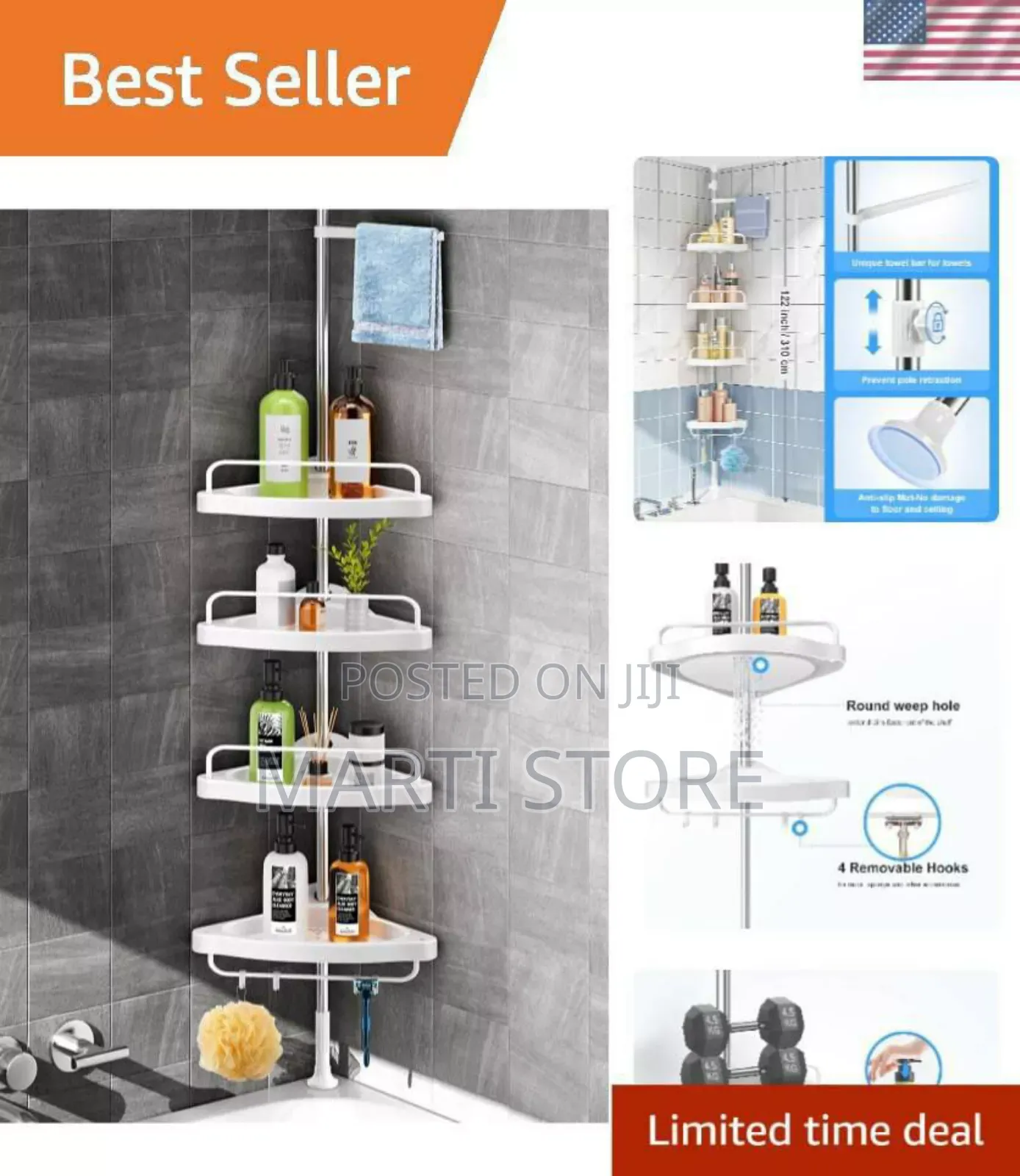 4-Tier Corner Shower Caddy Tension Pole in Arada - Storage ...