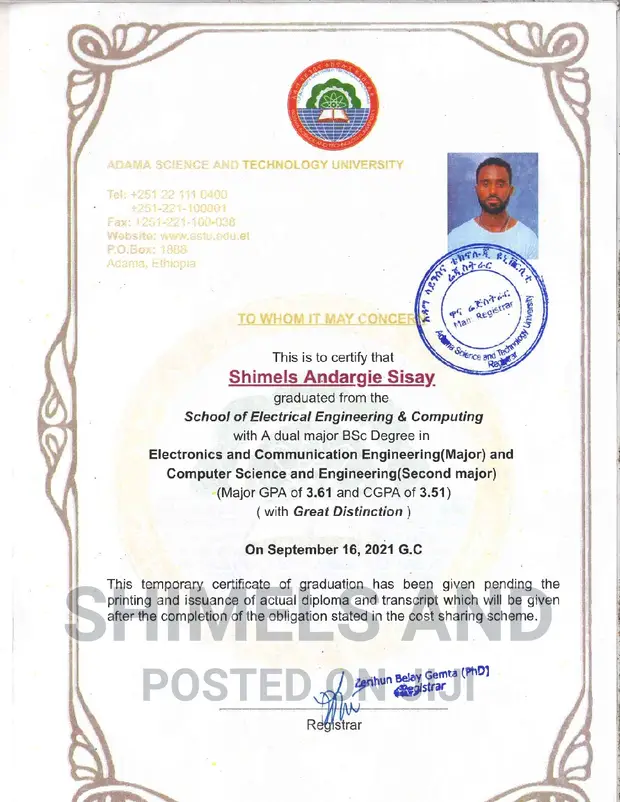 Bachelors Degree Certificate For Electrical And Electronic Engineering